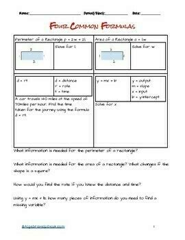 Unit 2 Solving Equations Entry Literal Equations Common Formulas Editable