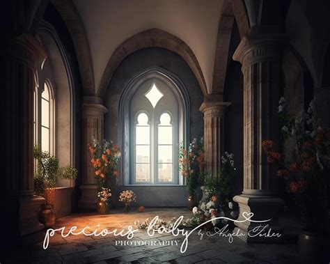 Avezano Old Castle Room With Flowers Photography Backdrop Designed By