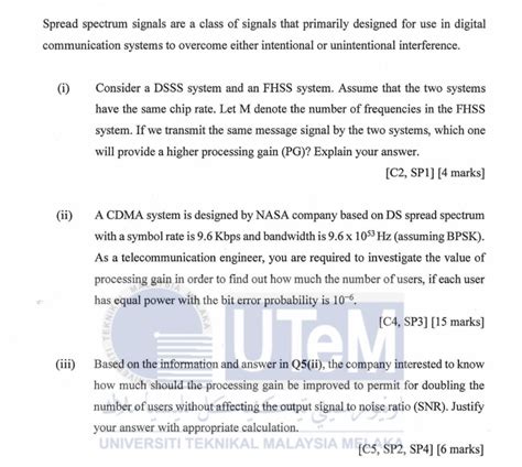 Solved Spread Spectrum Signals Are A Class Of Signals That