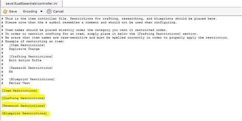 Setting Item Restrictions Rust Essenitals Wiki Fandom