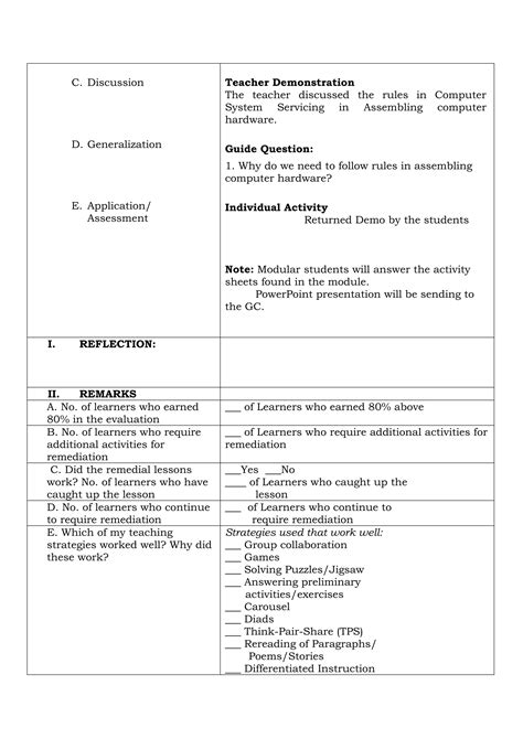 Daily Lesson Plan Computer System Servicing Docx