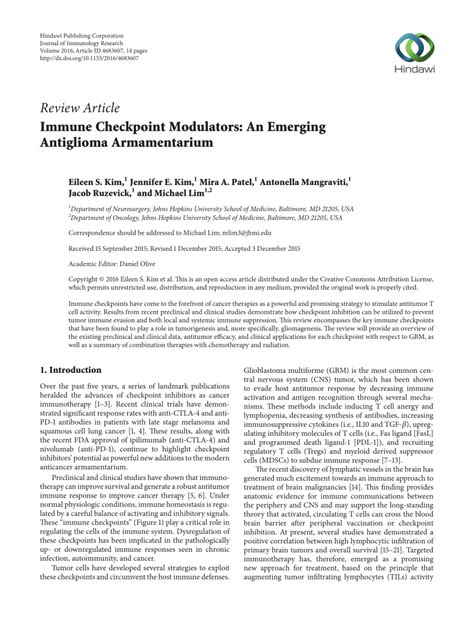Pdf Immune Checkpoint Modulators An Emerging Antiglioma Armamentarium