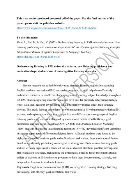 Pdf Orchestrating Listening In Emi University Lectures How Listening Proficiency And