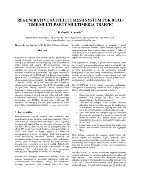 Pdf Regenerative Satellite Mesh System For Real Time Multi Party