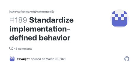 Standardize Implementation Defined Behavior · Issue 189 · Json Schema Orgcommunity · Github