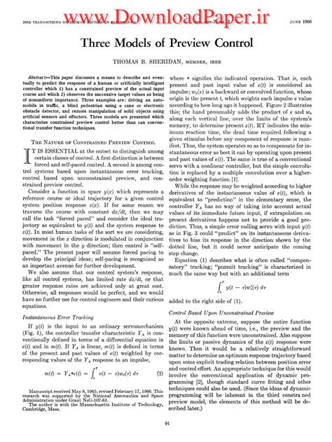 Pdf Three Models Of Preview Control