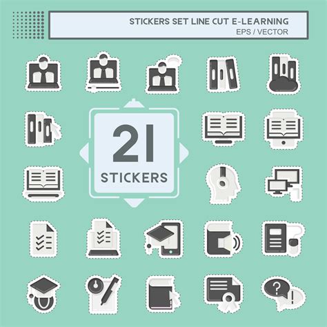 Sticker Line Cut Set E Learning Related To Education Symbol Simple Design Editable Simple