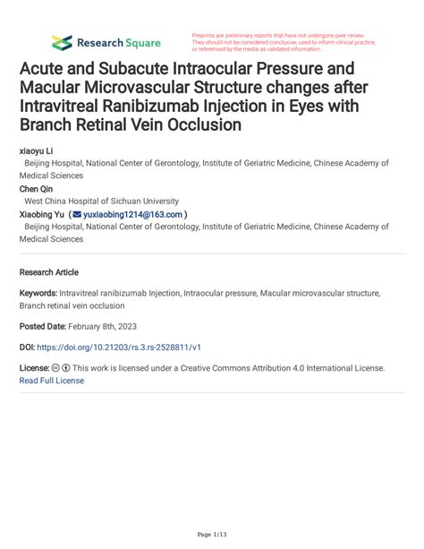 Pdf Acute And Subacute Intraocular Pressure And Macular Microvascular