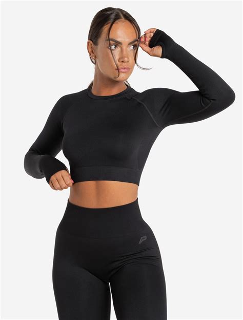 Core Seamless Long Sleeve Crop Top Black Pursue Fitness