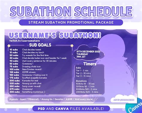 Stream Subathon Template For Twitch And Youtube Streaming Purple Cloud