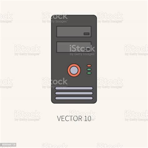 라인 플랫 컬러 벡터 컴퓨터 부품 아이콘 몸 주택 만화입니다 디지털 게임 및 비즈니스 사무실 Pc 데스크톱 장치입니다 혁신