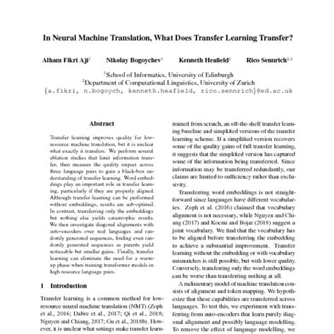 In Neural Machine Translation What Does Transfer Learning Transfer Acl Anthology
