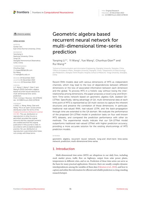 Pdf Geometric Algebra Based Recurrent Neural Network For Multi