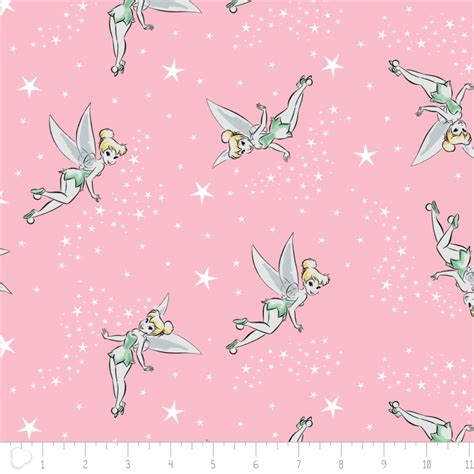 Licensed Disney Tinkerbell Pixie Dust In Pink With Stars Cotton Fabric