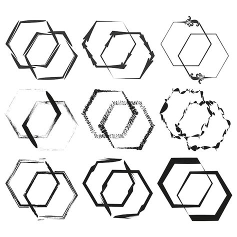 Premium Vector Assorted Hexagonal Frames Set Black And White Geometric Borders Vector