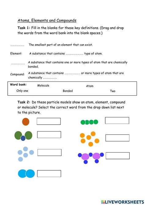 Atoms Elements Compounds Worksheets Worksheets Worksheet Hero