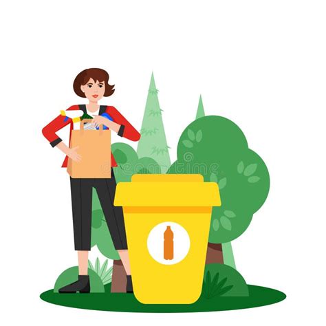 Sorting Garbage Man With Sorted Glass Garbage Near Garbage Cans On White Background Ecology