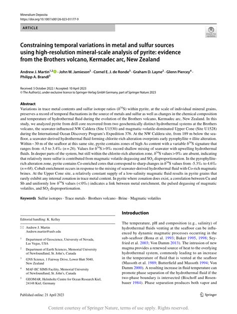 Constraining Temporal Variations In Metal And Sulfur Sources Using High Resolution Mineral Scale