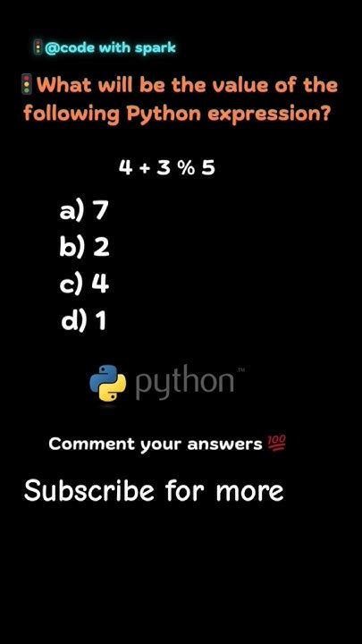 Python Quiz Comment Your Answer Arthamatic Operation Python Pythonquiz Shorts