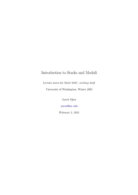 Introduction To Stacks And Moduli Docslib