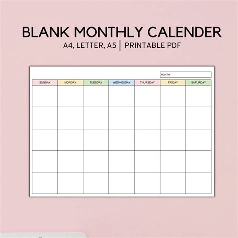Printable Monthly Calendar Landscape