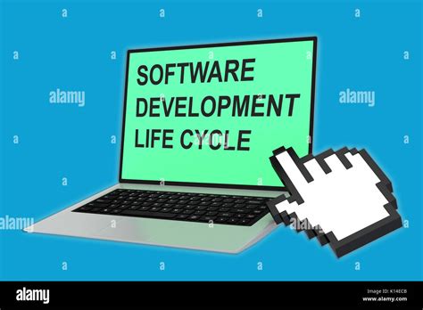 D Illustration Of SOFTWARE DEVELOPMENT LIFE CYCLE Script With Pointing Hand Icon Pointing At