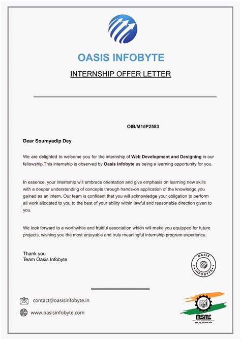 Soumyadip Dey On Linkedin Oasisinfobyte Oasisinfobyte Webdevelopment Internship
