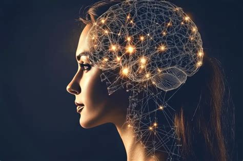 Neural Connection Mental Capacity Womans Profile Illuminated By Glowing