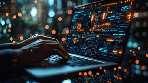 Coding On Laptop With Futuristic Interface Cyber Security Data
