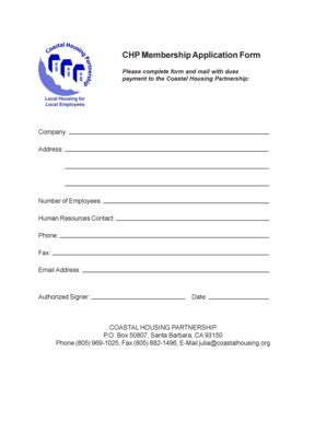 Fillable Online CHP Membership Application Form Coastal Housing Partnership Fax Email Print