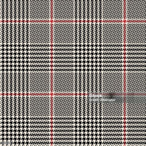 글렌 패턴 전통적인 원활한 하운드 치아 체크 격자 무늬 직물 배경 검정 오프 화이트 그리고 코트에 대 한 빨간색 치마 바지 재킷 또는 다른 현대 가을 또는 겨울 의류 직물