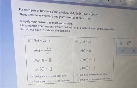 Solved For Each Pair Of Functions F And G Below Find