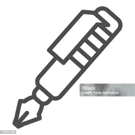 잉크 펜 선 아이콘입니다 빈티지 만년필 기호 흰색 배경에 윤곽 스타일 그림 모바일 개념 및 웹 디자인용 사무실 또는 문구 류 항목 기호입니다 벡터 그래픽 검은색에 대한 스톡