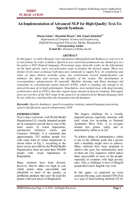 Pdf An Implementation Of Advanced Nlp For High Quality Text To Speech