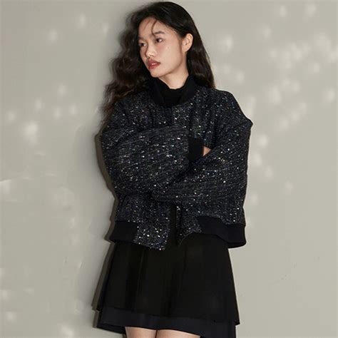 쿠스 시퀸 스티치 퀼팅 안감 스팽글 자켓 1004