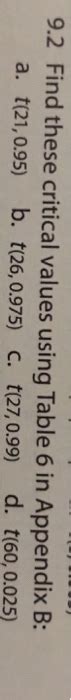 Solved Find These Critical Values Using Table 6 In Appendix