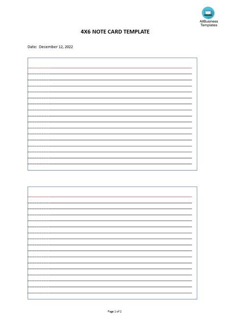 Kostenloses X Note Card Template