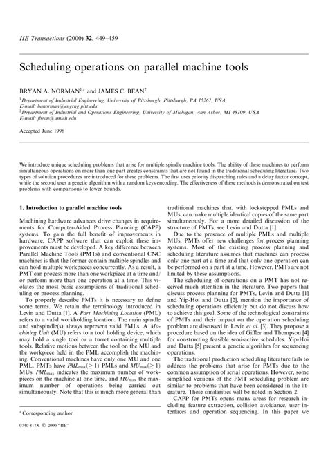 Pdf Scheduling Operations On Parallel Machine Tools