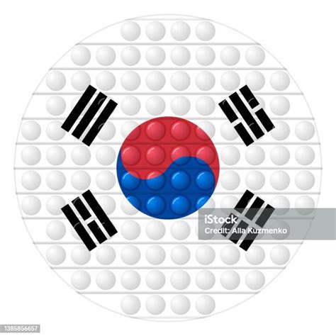 한국의 국기가 달린 유리 라이트 볼 둥근 구 템플릿 아이콘 한국의 상징 광택 사실적 공 3d 벡터 일러스트 트렌디 한 안티 스트레스 게임 팝 간단한 보조개 큰 거품 3차원