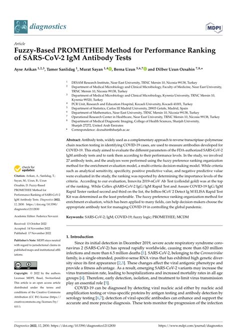 Pdf Fuzzy Based Promethee Method For Performance Ranking Of Sars Cov 2 Igm Antibody Tests