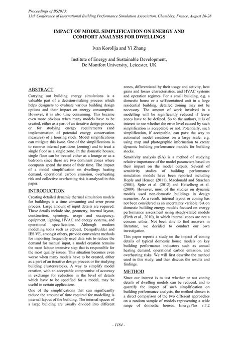 Pdf Impact Of Model Simplification On Energy And Comfort Analysis For Dwellings