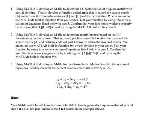 Solved Using Matlab Develop An M File To Determine Lu