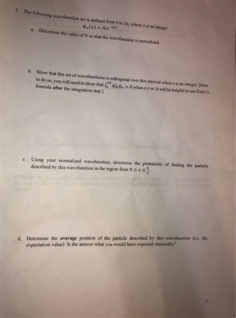 Solved 5 The Following Wavefunction Set Is Defined From 0 Chegg Com