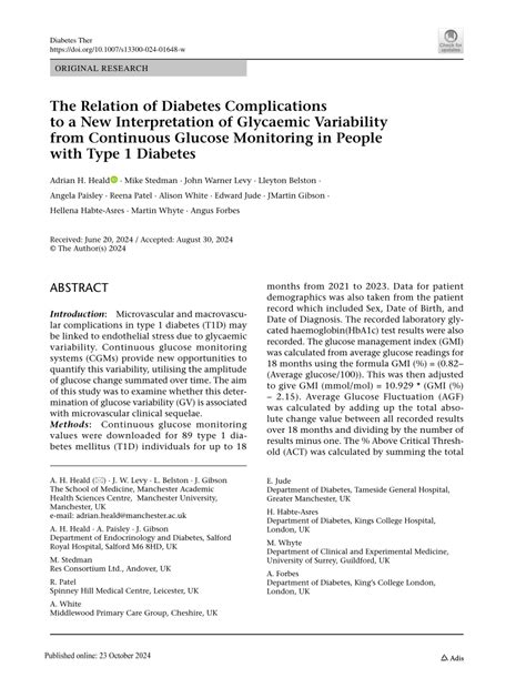 Pdf The Relation Of Diabetes Complications To A New Interpretation Of Glycaemic Variability