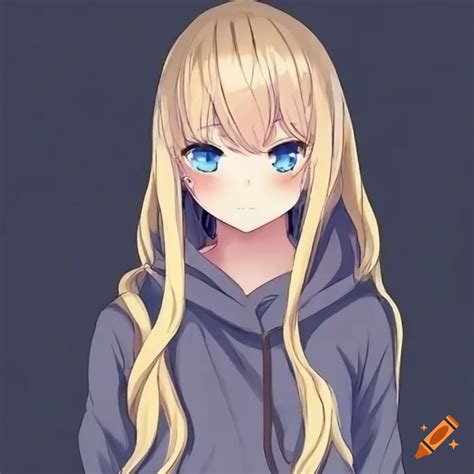 Anime Girl Blue Eyes Long Blond Hair Hoodie
