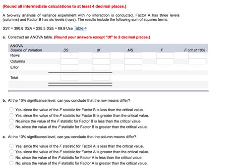 solved a two way analysis of variance experiment with no