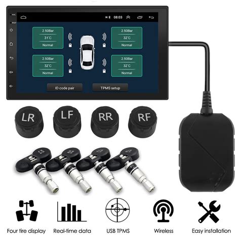 USB Android TPMS Car Radio DVD Player Wireless Transmission Tire Pressure Monitor Alarm System