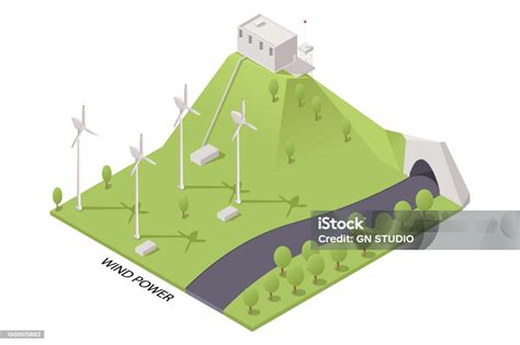 풍력 발전소 3d 아이소메트릭 디자인의 산업 에너지 건물 발전소 및 대체 녹색 발전소 원자로 전력 벡터 그림 0명에 대한 스톡 벡터 아트 및 기타 이미지 Istock