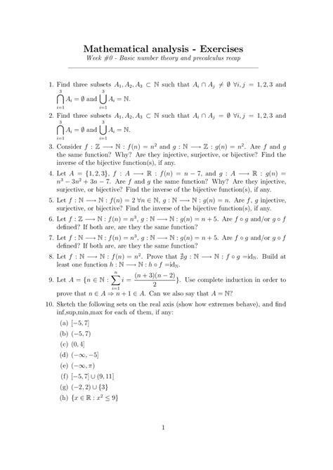 Mathematical Analysis Exercises Docsity