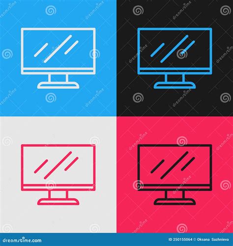 Pop Art Line Computer Monitor Screen Icon Isolated On Color Background Electronic Device Front